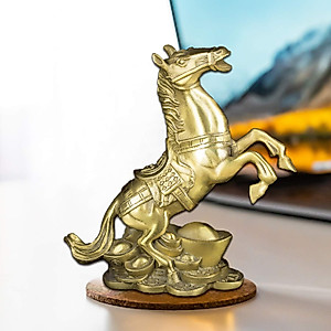 OHAYA Fengshui Brass Rich Horse Standing Statue Wealth Horse Stallion Loving/Playing Handmade Art Figurine Sculpture Home Decor Collectible Gift
