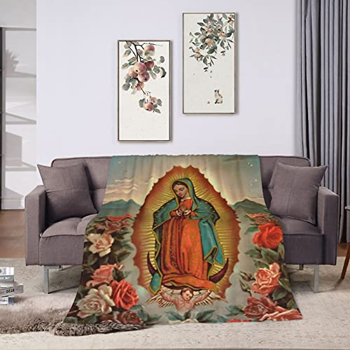 Our Lady of Guadalupe Fleece Blanket Throw Blanket, Ultra-Soft Cozy Micro Fleece Blanket for Sofa, Couch, Bed, Camping, Travel, & Car Use-All Seasons Suitable50 X40