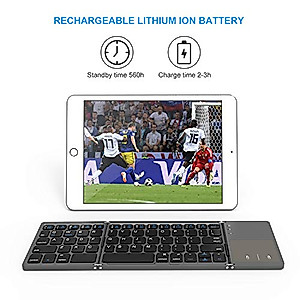 VssoPlor Foldable Bluetooth Keyboard with Touchpad, Dual Modes USB Wired Folding Wireless, Portable Mini Pocket Size Travel Keyboard for Android Tablet Windows-Dark Gray