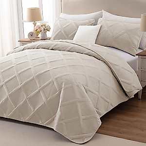Exclusivo Mezcla Quilt Set King Size, 3 Pieces Brich Beige King Quilt Bedding Set, Lightweight Quilts Soft Bedspreads Modern Striped Coverlets for All Seasons