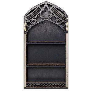 Meyrwoy Crystal Shelf Display for Wall, Wooden Gothic Witch Decor, Black Window-Shaped Crystal Shelf 15.7x7.8 Essential Oil Display Trinket Shelf for for Room, Living Room, Gift