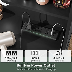 Quimoo Large Vanity Desk with LED Lighted Mirror & Power Outlet,Makeup Vanity Table with 7 Drawers,4 Shelves and 5 Hooks, Vanity Table, Vanity Desk Set for Bedroom,Bathroom, Black