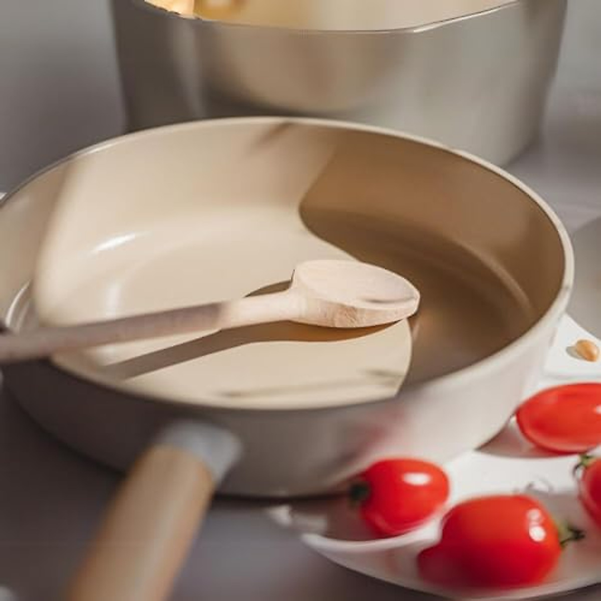 FIKA 9.5 inch Nonstick Frying Pan with Wooden Handle, Induction Compatible Cookware for All Stovetops, Kitchen Essential Ceramic Coating Skillet, Healthy Cooking Omelet Pan, Made in Korea (24cm)