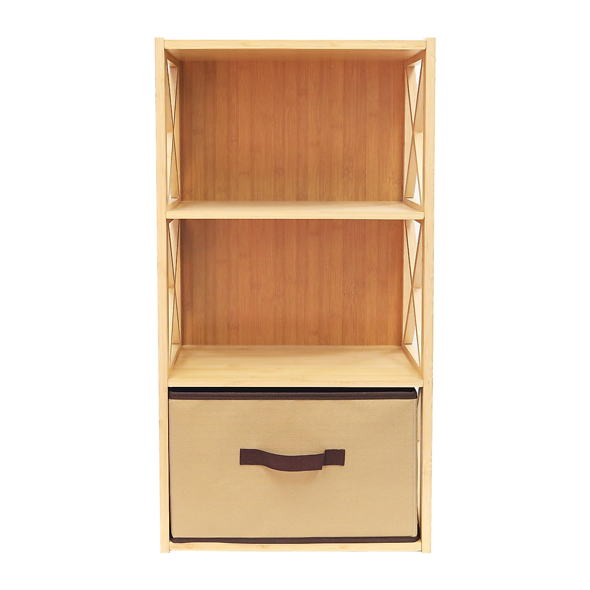 RoyalHouse Bamboo Storage Cabinet with Basket, 3-Tier Open Shelf, Cabinet for Bathroom, Living Room, Bedroom, Kitchen,Office