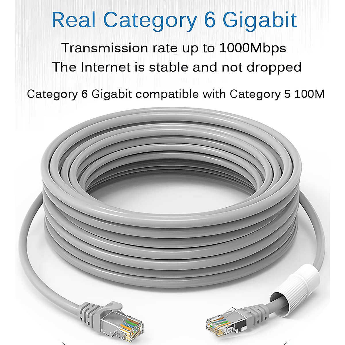 cat6 ethernet Cable 100 ft,Cat 6 Outdoor Ethernet Cable 100 ft Waterproof, Direct Burial,In-Ground High Speed LAN Network, Internet Cord LAN Cable 100ft Cat6 1000Mbit/s poe Camera ethernet Cable 1PCS