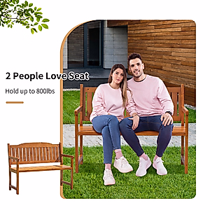 Congfutt Outdoor Wood Bench, Two Person Solid Wood Garden Bench for Outside, Large Park Bench for Patio Porch Poolside Balcony, 48" W x 21" D x 36" H (Natural)