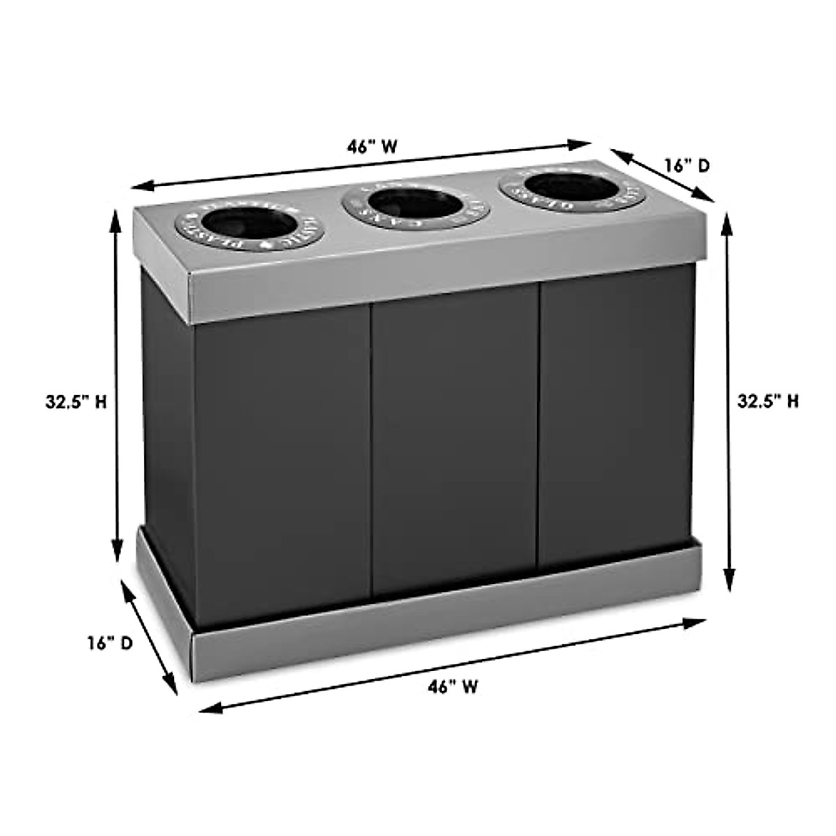 Alpine Industries AdirPro Recycling Center 28 Gallons - Durable Corrugated Plastic Waste/Trash Organizer Ideal for Kitchen Office Hospital (3 Bins)