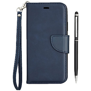 Glow Co, Ltd. 406-1-04 iPhone 11 Notebook Type Case with Strap, Navy, Tempered Glass & Stylus Pen