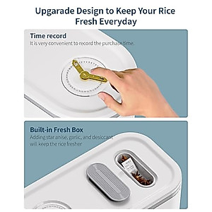 Lenwi 22 Lbs Rice Dispenser, Large Rice Container with Scale Measuring Cup, BPA-Free Household Rice Storage Container with Time Scale, for Home Kitchen Pantry Organization