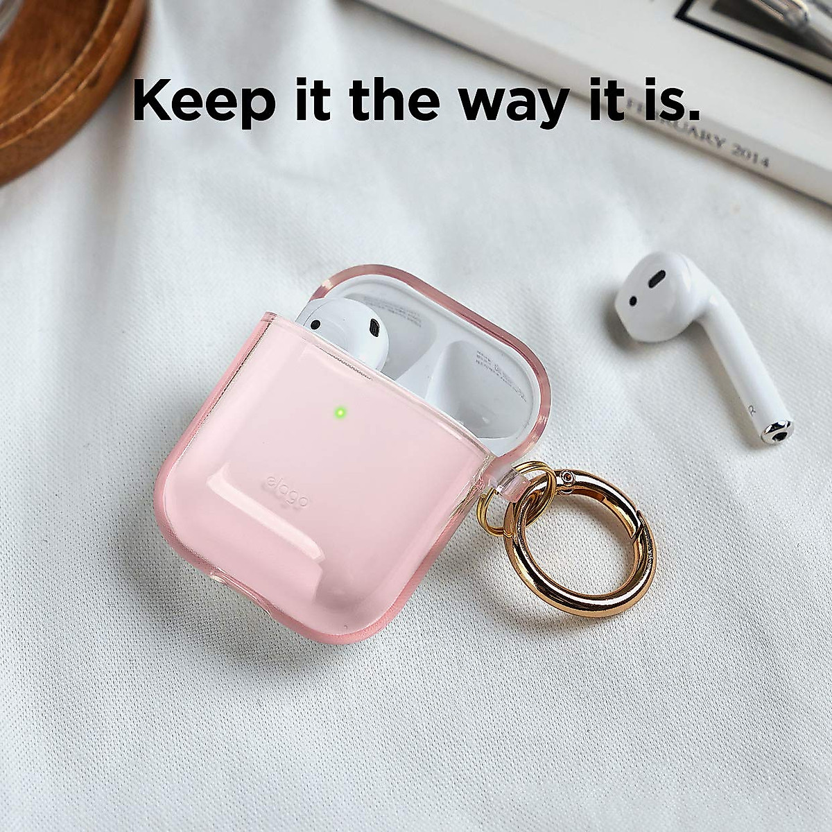 elago Clear Airpods Case with Keychain Designed for Apple Airpods 1 & 2 (Lovely Pink)