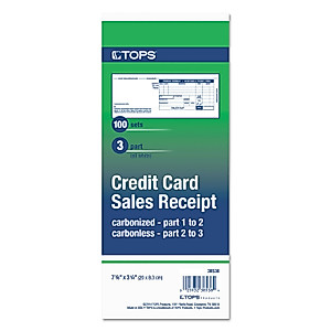 TOPS 38538 Credit Card Sales Slip, 7 7/8 x 3-1/4, Three-Part Carbonless, 100 Forms
