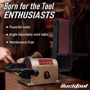 BUCKTOOL 5.0A Belt Disc Sander 4 in x 36 in Belt and 6 in Disc Sander with 3/4HP Direct-drive Motor and Portable Al Base, BD4603 Upgraded Model