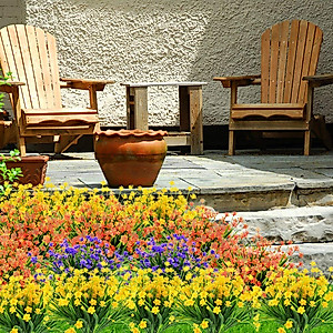 4pcs Artificial Red Daffodils Flowers Fake Shrubs UV Resistant Faux Plants Faux Plastic Bushes Indoor Outdoor Home Office Garden Patio Yard Table Wedding Farmhouse Centerpieces Pot Decor (Red)