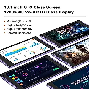 TJD Android 12 Tablets,10.1 inch Tablet PC, 4GB RAM 64GB ROM 512GB MicroSD, FHD IPS Display, Dual Camera, Double Stereo Speakers, Wi-Fi5.0/2.4, Bluetooth5.0, Google GMS Certified (Purple)