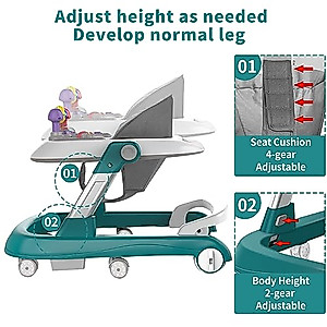 Baby Walker, 3-in-1 Foldable Baby Walkers and Baby Activity Center with Music &Toys Tray, 8-Gear Height Adjustment Infant Toddler Walker, Baby Walker with Wheels for Baby Boys and Girls 6-24 Months…