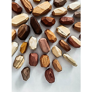 Tumi Ishi 17 Piece Wood Rock Set - Mixed Wood Species - Balancing Blocks - Natural Wood Toy - Organic Jojoba oil and Beeswax Finish - Handmade Wooden Toys - Sensory Toy - USA Made - Personalizable