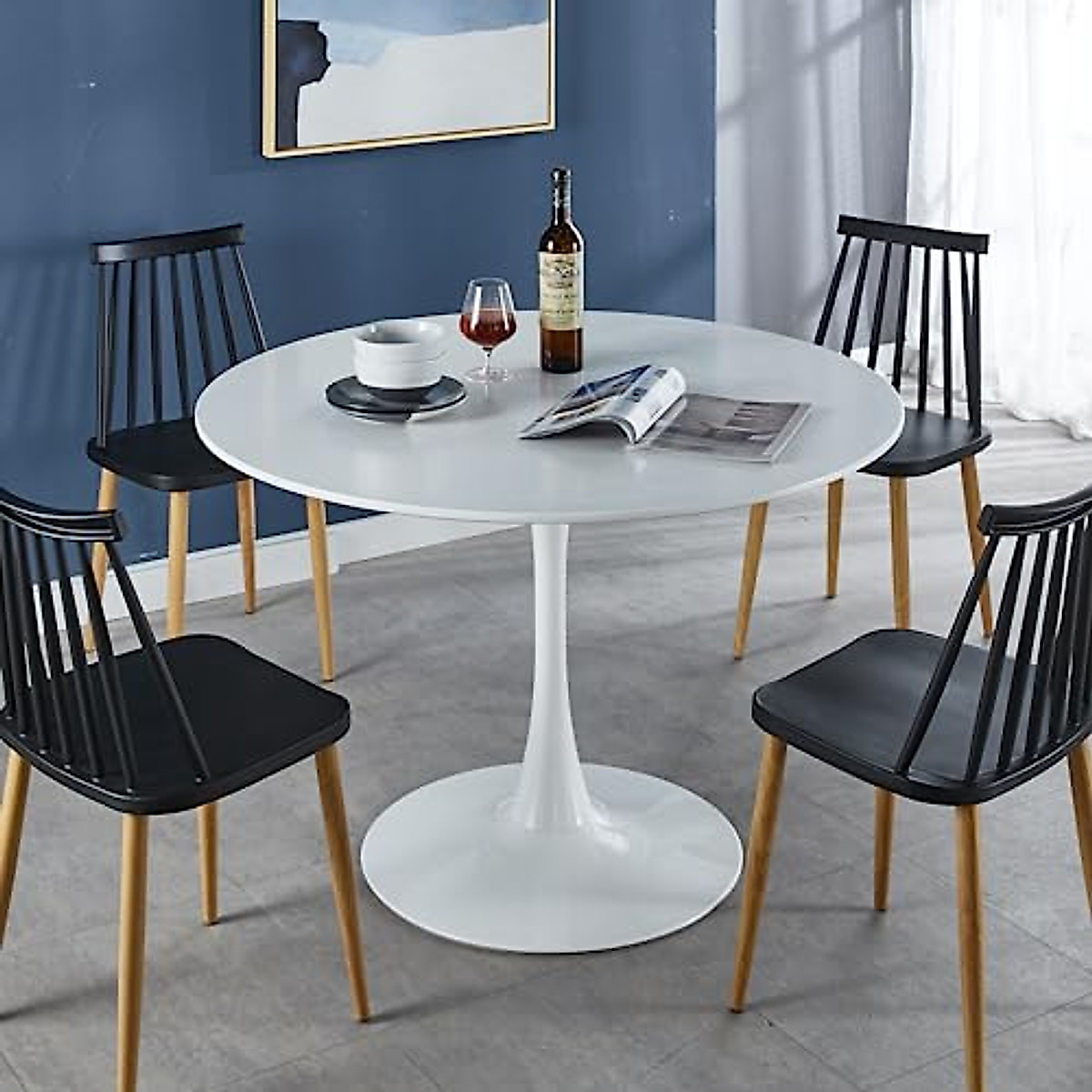 ANDORON Round Dining Table, 42 Inches Kitchen Tulip Table for 4-6 People with MDF Top and Metal Base, Modern Circle End Table Leisure Coffee Side Table (White, 42")
