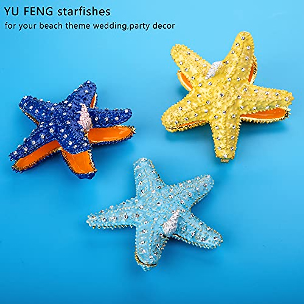 YU FENG Starfish Figurine Trinket Box Hinged Crystals Jeweled Painted Enameled Collectible Sea Star Ornament(Dark Blue)