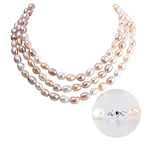 LGSY 925 Sterling Silver Multicolor Pearl Freshwater Cultured Pearl Necklace for Women's Pearl Strand Necklaces