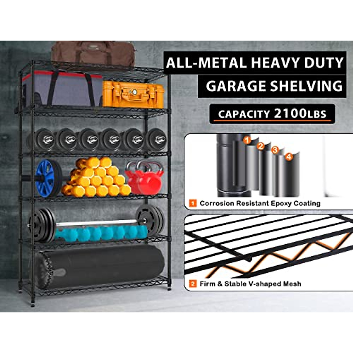 Heavy Duty 6-Tier Storage Shelves Adjustable NSF Garage Shelving with Wheels & Adjustable Feets,Free Standing Shelves for Storage Closet Pantry Garage Wire Shelving Unit Metal Shelving,48"Lx18"Wx72"H