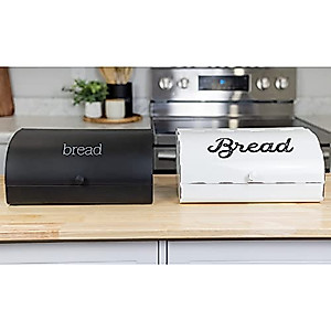 AuldHome Farmhouse Black Bread Box; Retro Vintage Style Enamel Countertop Bread Bin