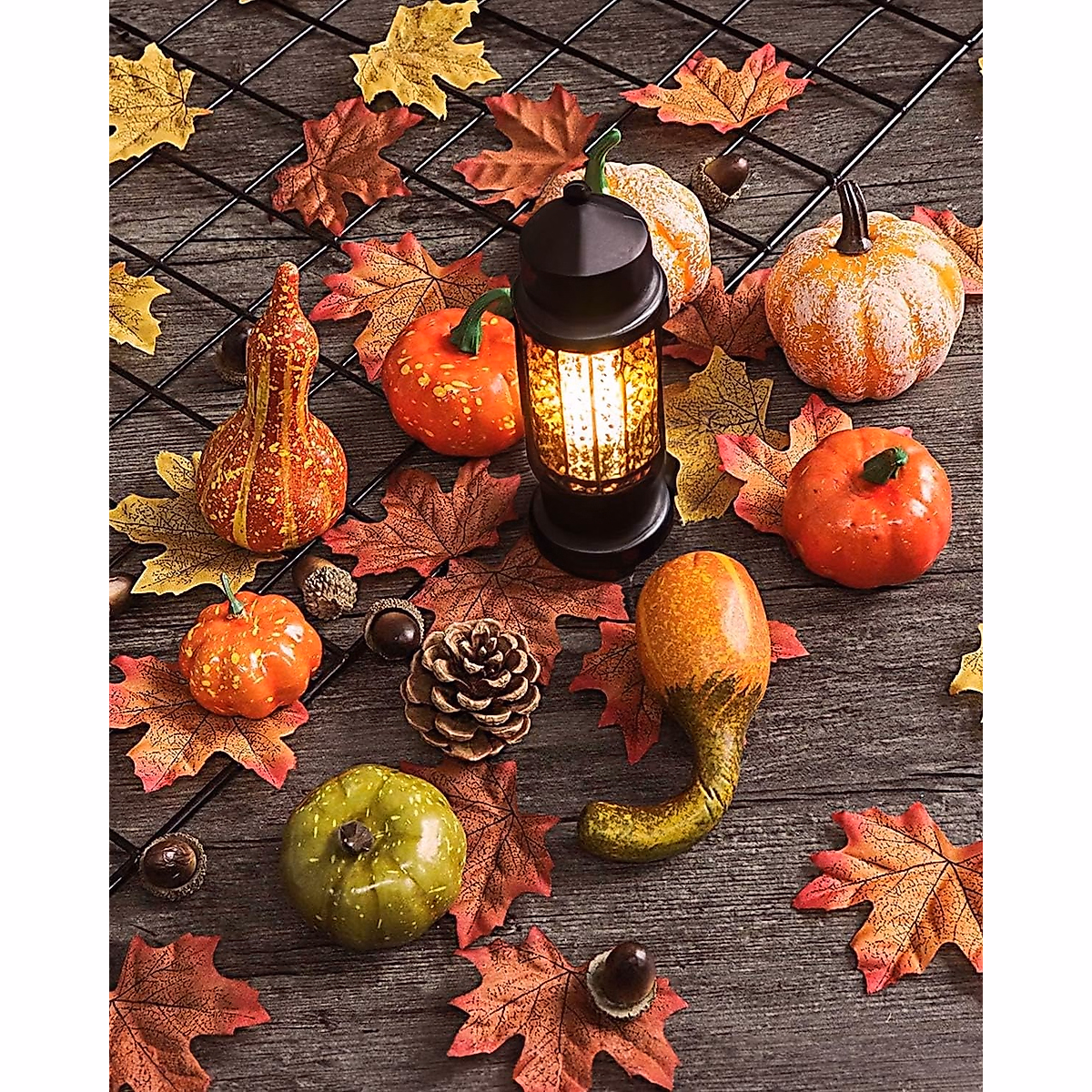 70PCS Fall Decor Artificial Pumpkins for Decorating, Foam Pumpkin Decor for Harvest Halloween Thanksgiving, Faux Pumpkin Decorations Set with 8 Fake Pumpkins+ 2 Pinecones+ 10 Pinecones+50 Fall Leaves