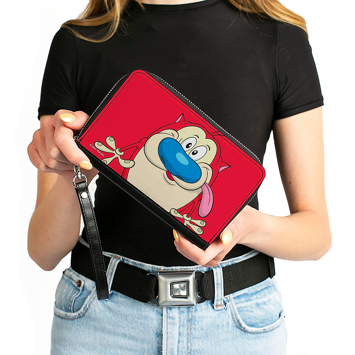 Buckle-Down Women's PU Zip Around Wallet Rectangle-The Ren & Stimpy Show, 7.5"x4.5"