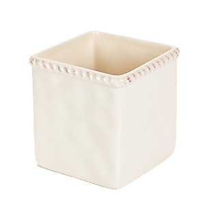 Cream Ceramic Flatware Caddy With Acanthus Leaf Metal Holder