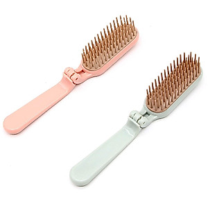 2 Pack Folding Hair Combs Hair Brush Compact Pocket Size Travel Purse Locker , Blue & Pink (Blue, Pink)