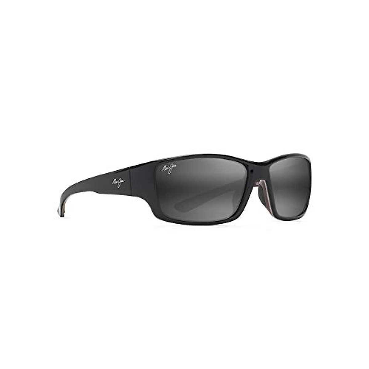 Maui Jim Men's Local Kine Polarized Wrap Sunglasses, Shiny Black/Grey/Maroon/Neutral Grey, Large