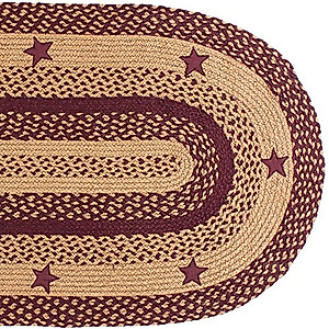 IHF Home Decor Braided Area Rug Oval Floor Carpet Country Style 27" X 48" Star Wine Design Jute Fabric,Wine, Tan