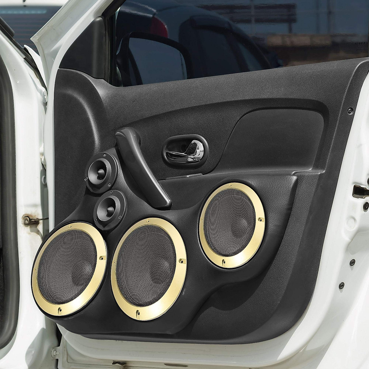 X AUTOHAUX 2pcs 6.5" Gold Tone Car Audio Speaker Cover Mesh Subwoofer Grill Horn Glossy Guard Protector