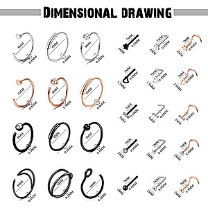 Drperfect 20G Nose Rings for Women Men Nose Piercing Jewelry Stainless Steel Nose Hoop L Shaped Screw Bone Nose Stud Silver Rose Gold Black Nose Ring Set