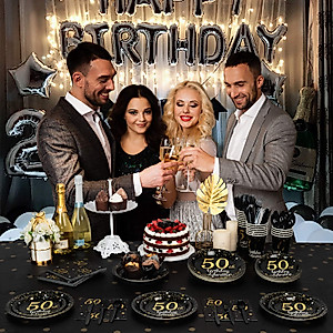 DECORLIFE 192PCS 50th Birthday Plates and Napkins for Men Women, 50th Birthday Decorations, 12oz Cups, 48 Napkins Included for 24 Guests Back in 1974 Party Favors