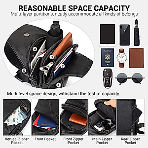 FLO-MOTOR Men's Leather Chest Bag Shoulder Bag for Women Backpack Handbag Crossbody Purse Waterproof Anti Theft Travel Hiking