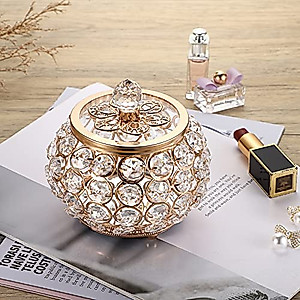 Hipiwe Crystal Jewelry Box with Glass Lid Small Trinket Organizer Mirrored Treasure Box Ring Holder Earrings Necklace Storage Box Keepsake Gift Box for Home Dresser Decor, Gold