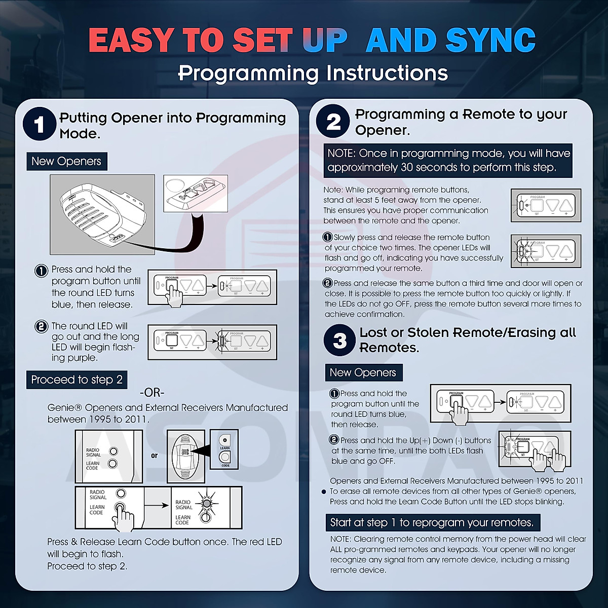 2 X GIT-1 ACSCTG Type1 ACSCTO Type 1 Intellicode Genie&Overhead Door Garage Door Opener Remote Replacement, 390MHZ (2Pack) 3-Year-Warranty