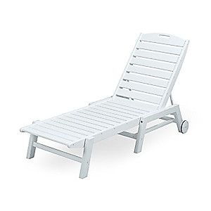 POLYWOOD NAW2280WH Nautical Wheeled Chaise, Stackable, White