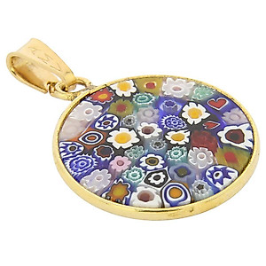 Glass Of Venice Italian Murano Glass Pendant Small 3/4 Inch Round Multicolor Millefiori Flower in Sterling Silver - Murano Glass Pendants for Women