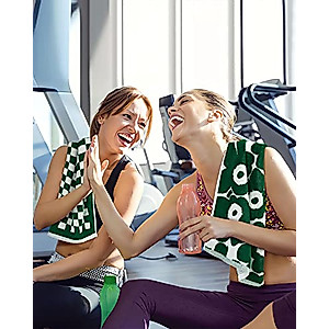 Soft Hand Towels for Bathroom Checkered and Sun Floral - 2 Styles 4 Pack Cotton Hand Towel Set - Dark Green