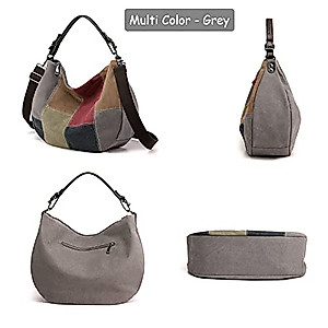 MIDAUP Hobo Handbags Multi-Color Splice Cross Body Shoulder Bag Casual Canvas Tote Crossbody Bags for Women (Multi Color - Grey)