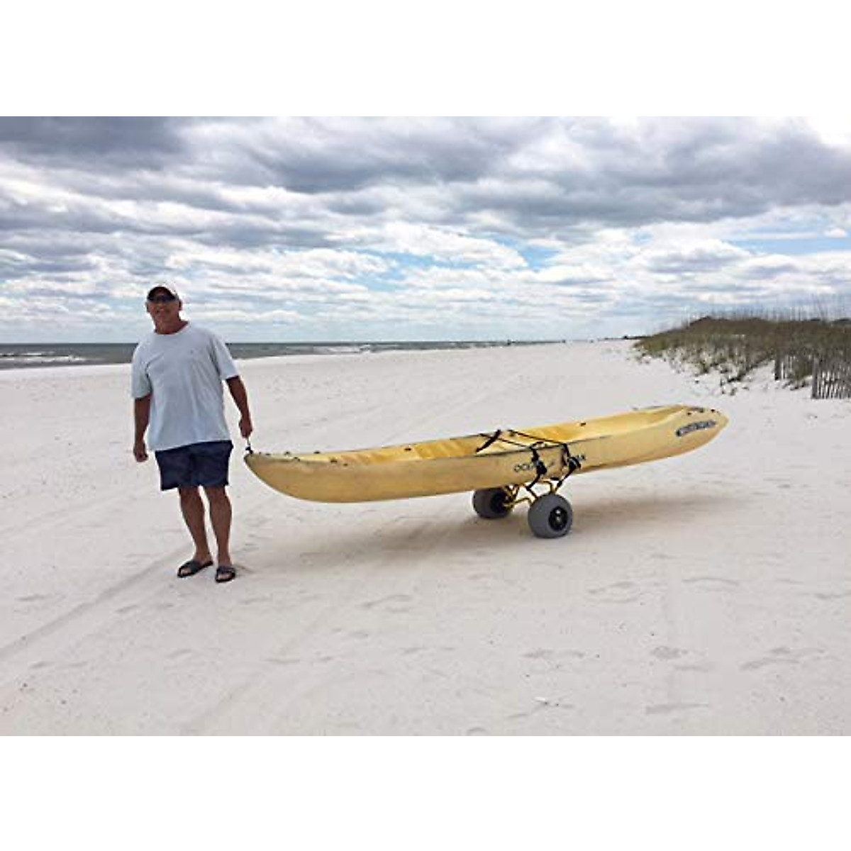 Suspenz Kayak Beach Cart Trailer, DLX Canoe Trolley with Balloon Wheels Sand Tires and Straps, Yellow, Flat Platform, 22-7044