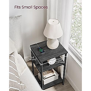 VASAGLE Side Table with Charging Station, 3-Tier End Table with USB Ports and Outlets, Nightstand for Living Room, Bedroom, 11.8 x 13.4 x 22.8 Inches, Plug-in Series, Misty Gray and Black ULET373B68