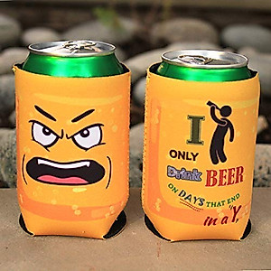 Amazing Drinkers - 10 pack funny quotes & cartoons Extra Thick yellow Neoprene Beer & beverage 12 OZ Can Sleeve Covers - Fully stitched, Trendy & Awesome for Gift or Hosting Item # 10C-YFC