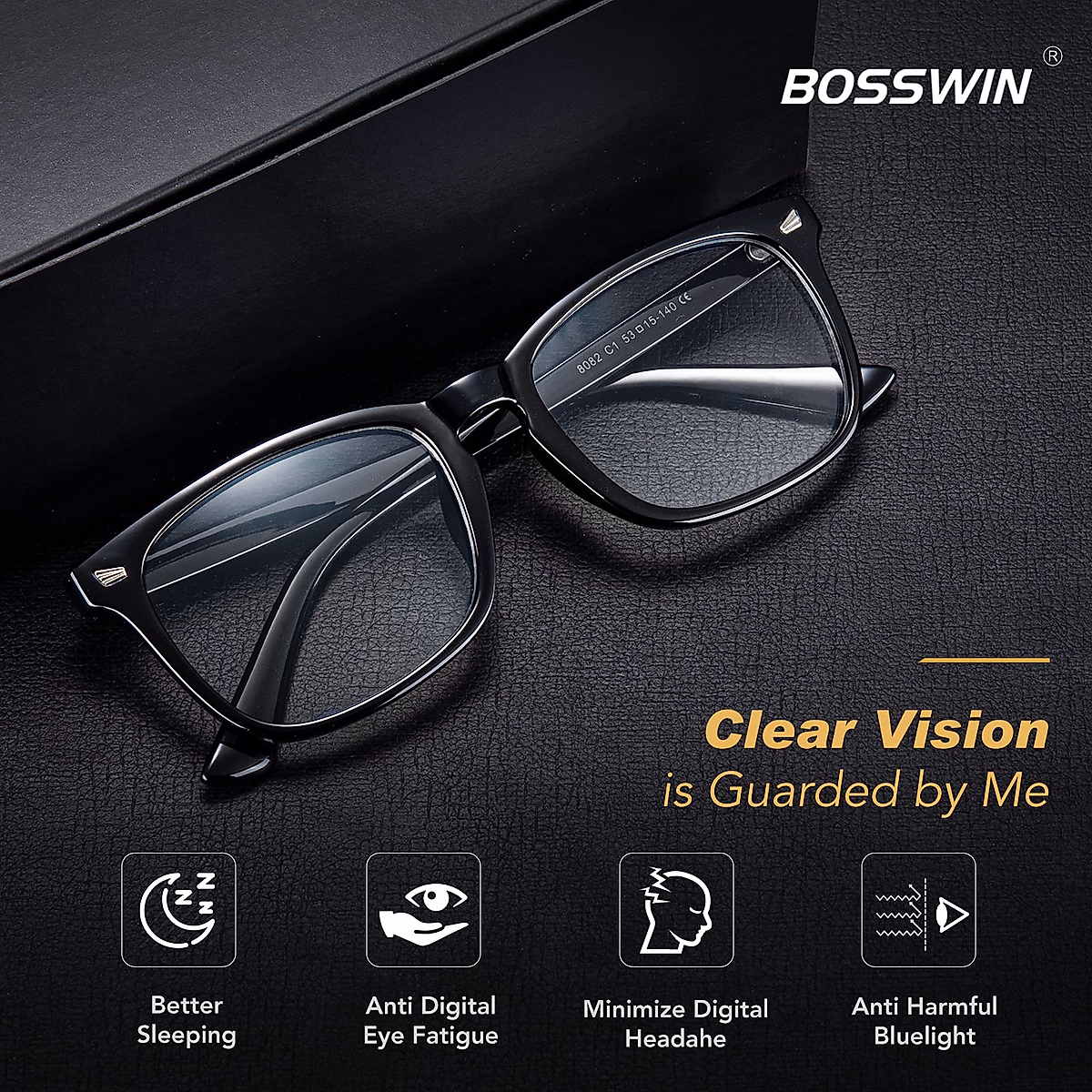 BOSSWIN - 5Pack Blue Light Blocking Glasses Square Nerd Eyeglasses Frame for Men and Women, Anti Eyestrain Reading Computer Gaming Glasses Non Prescription