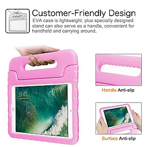 Fintie Case for iPad 6th Generation 2018 / iPad 5th Generation 2017 / iPad Air 2 / iPad Air (9.7 Inch) - Kiddie Series Light Weight Shock Proof Convertible Handle Stand Cover Kids Friendly, Pink