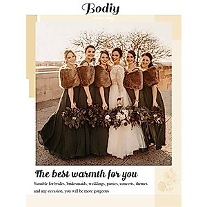 BODIY Bride Fur Shawls and Wraps 1920s Bridal Wedding Faux Fur Scarf Winter Sleeveless Fur Stole for Women and Bridesmaids (Brown)