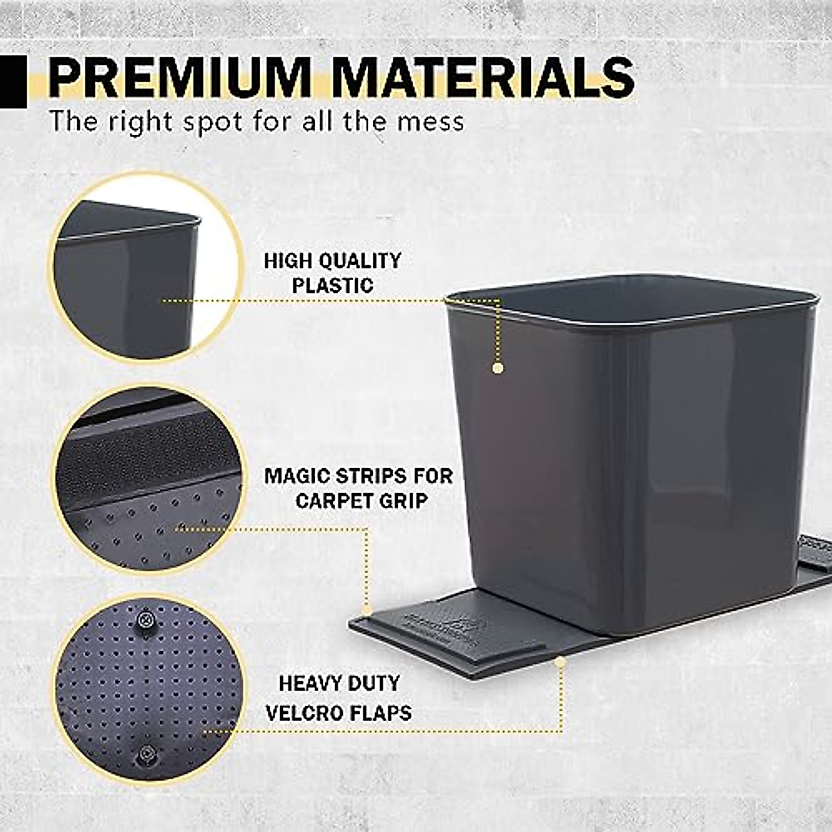 HAUSSIMPLE Car Trash Can – 1.4 Gallon Leakproof Garbage Bin for Cars, Trucks & SUVs, Large Capacity Automotive Waste Container with Anti-Slip Base – Gray Trash Bag Holder for Vehicle Interior