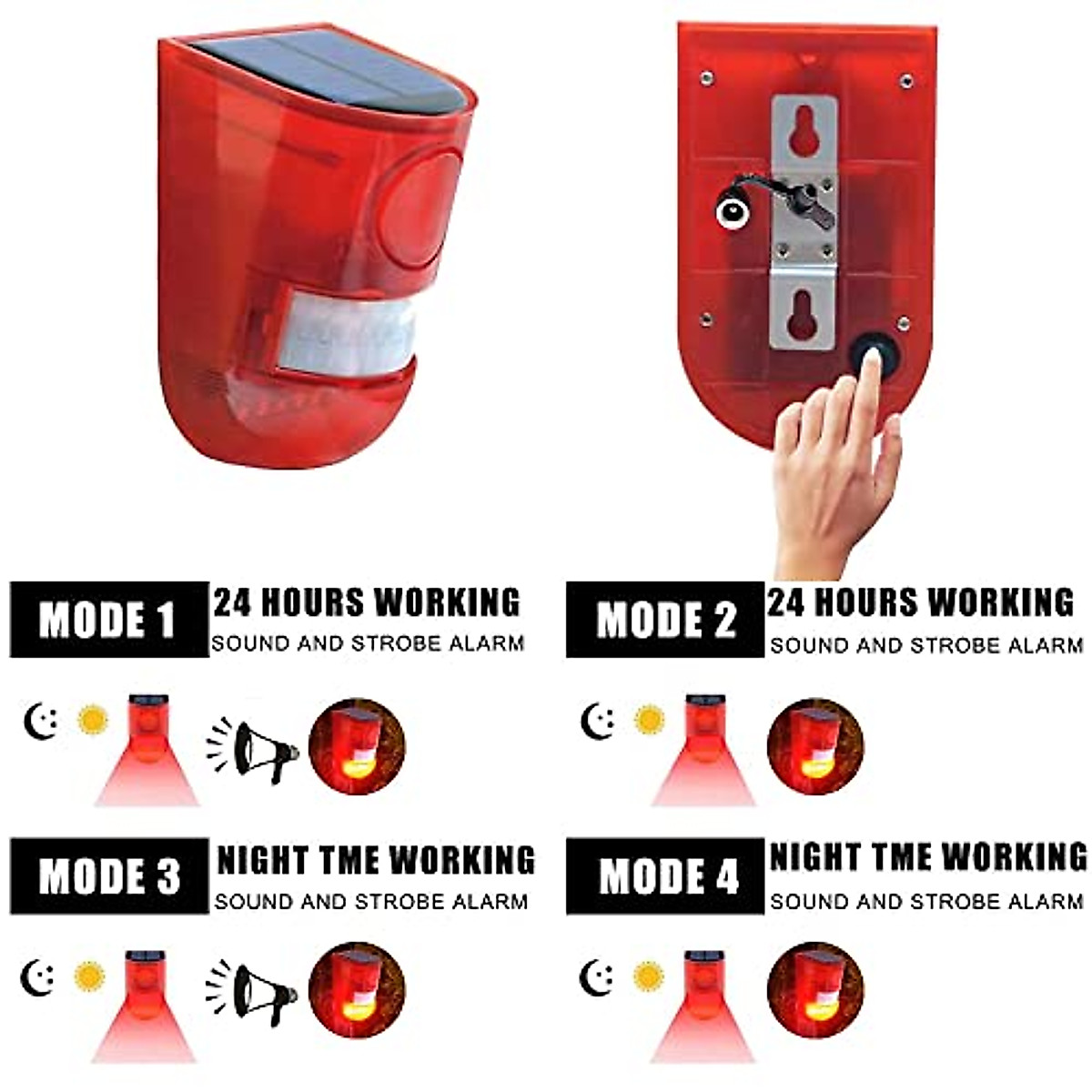 SZYOUMY Solar Powered Sound Alarm Strobe Light Flashing 6LED Motion Detector Security Alarm System 129dB Loud Siren for Home Villa Farm Hacienda Outdoor Yard Day and Night Mode(IP65 Waterproof)