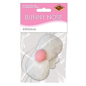 Beistle Plush Fabric Bunny Nose Easter Party Supplies, Halloween Costume Acessory, 5.75", White/Pink